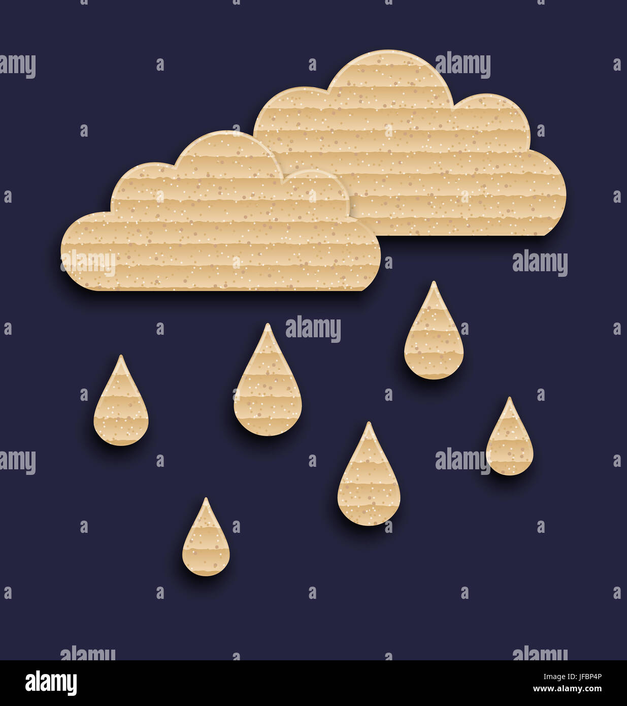 Illustration paper clouds with rain drops, carton texture Stock Photo ...