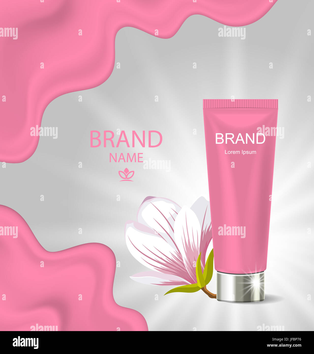 Illustration Advertising Poster with Cosmetic Cream and Magnolia Flower ...