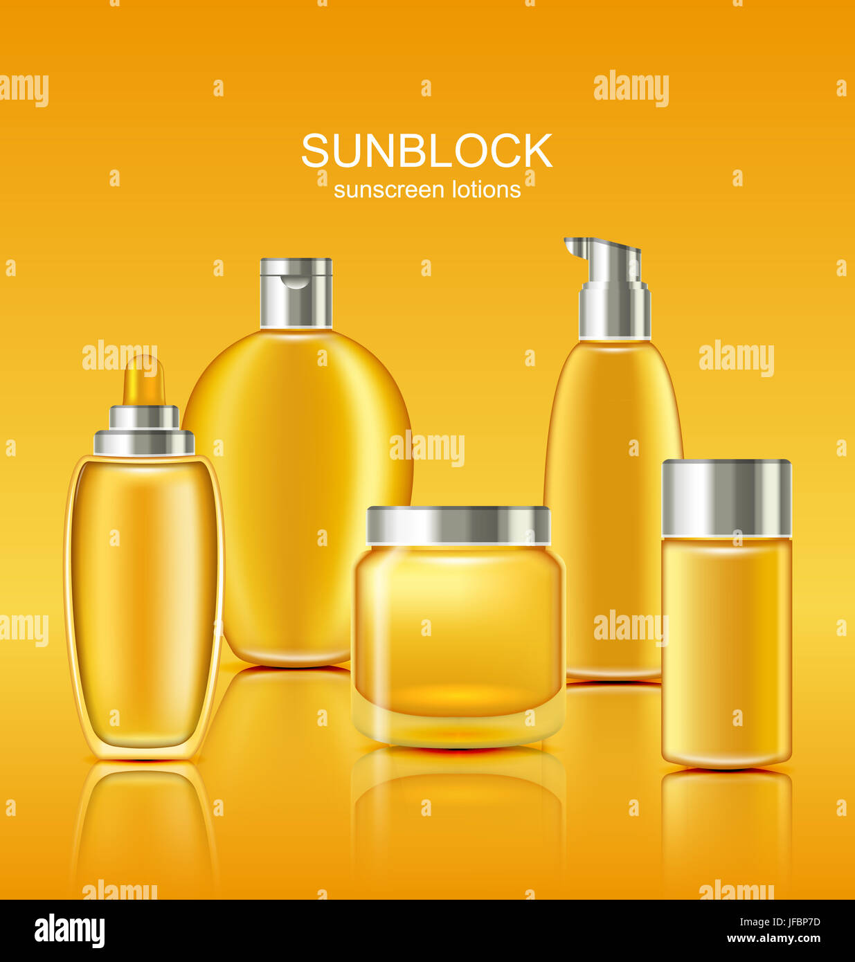 Illustration Set Sunscreen Protection Cosmetics. Sun Care Containers ...