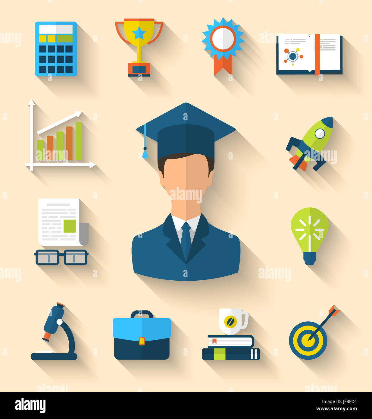 Illustration flat icons of magister and objects for high school and ...