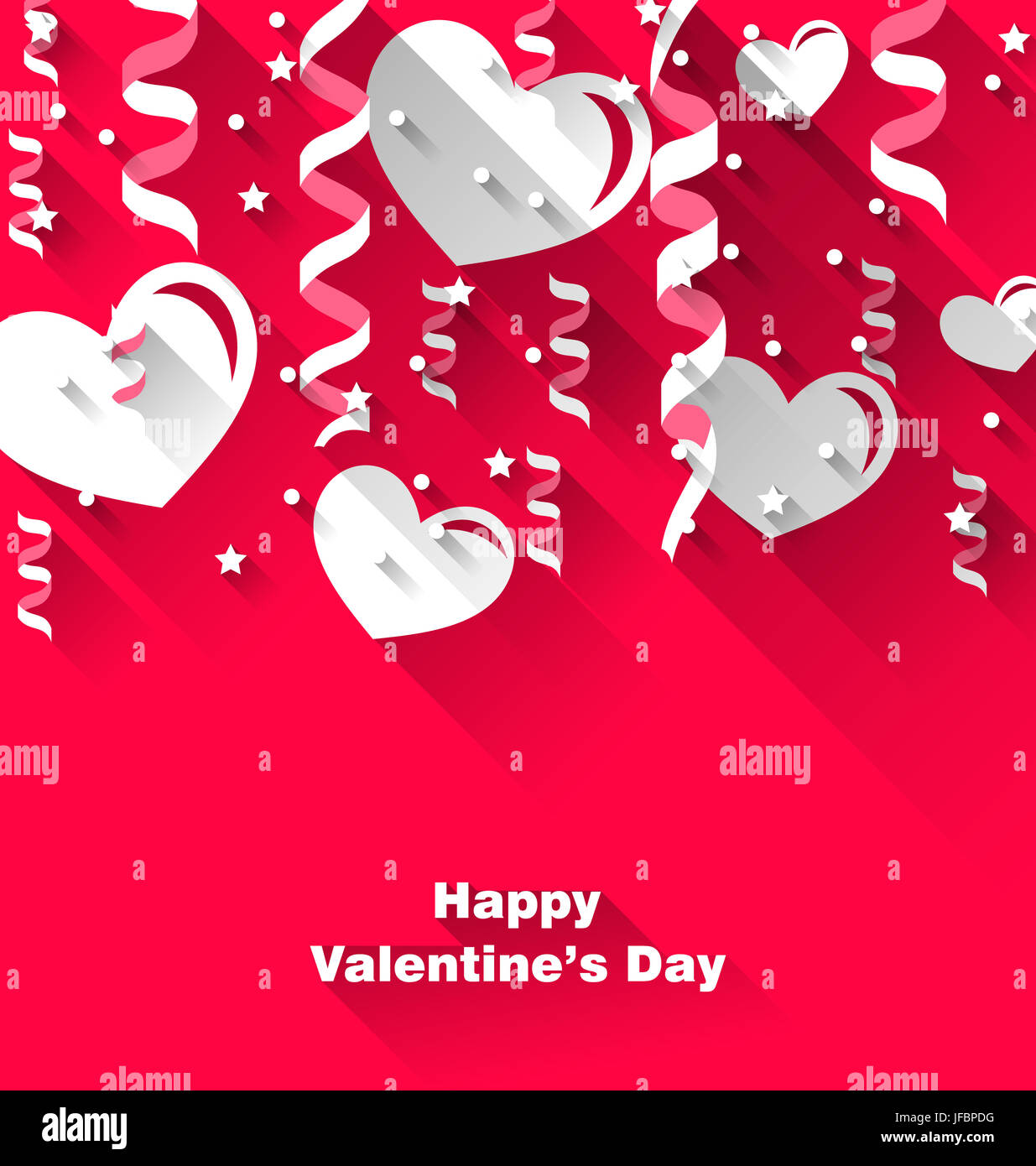 Illustration background for Valentine's Day with paper hearts, streamer ...
