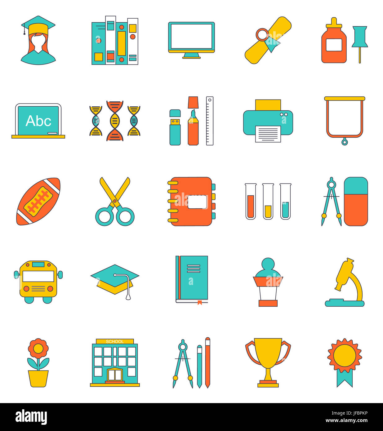 Illustration Set Flat Line Icons of School Equipment and Tools. Modern ...
