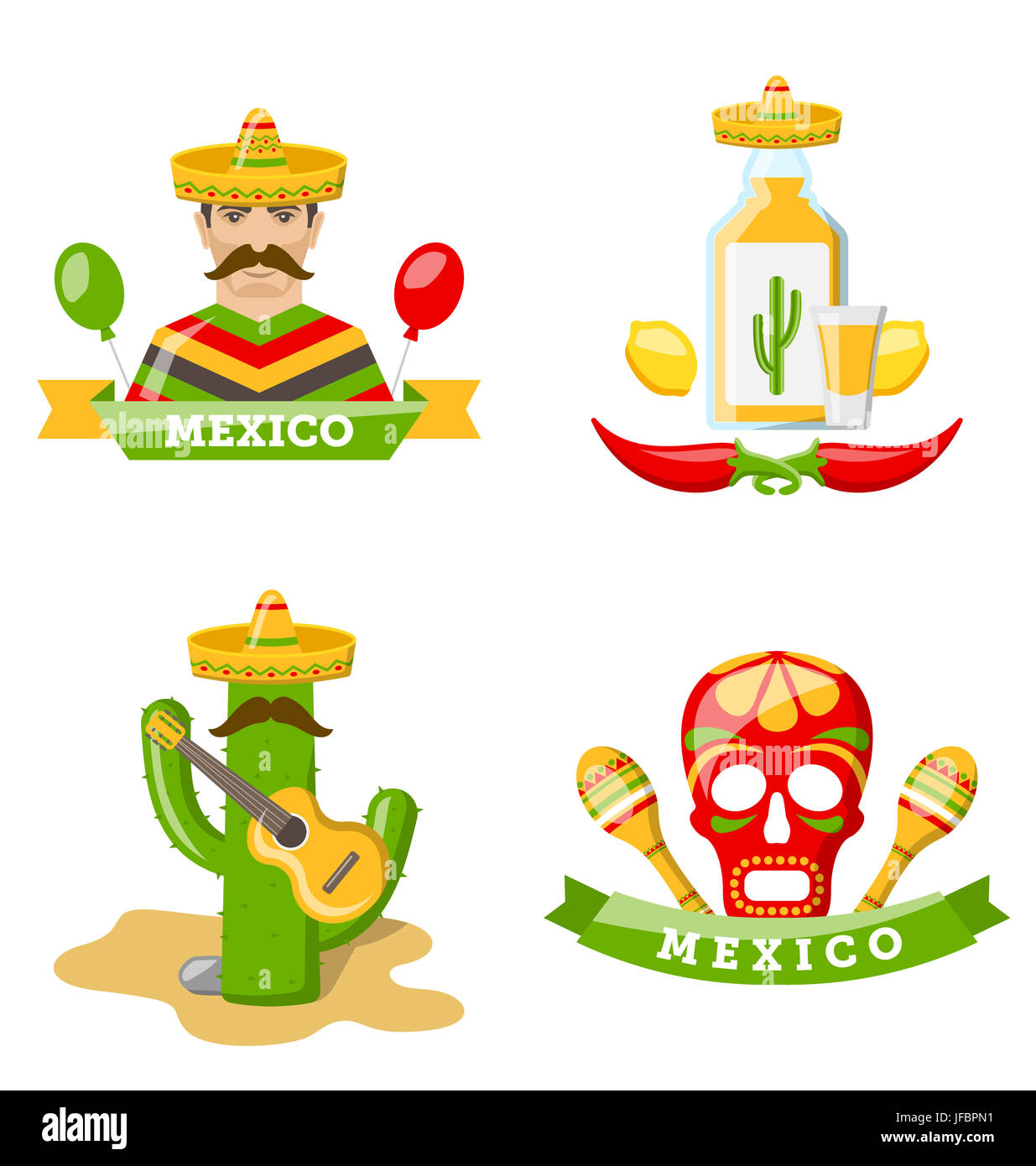 Illustration Set of Mexico Icons Isolated on White Background. Mexican ...