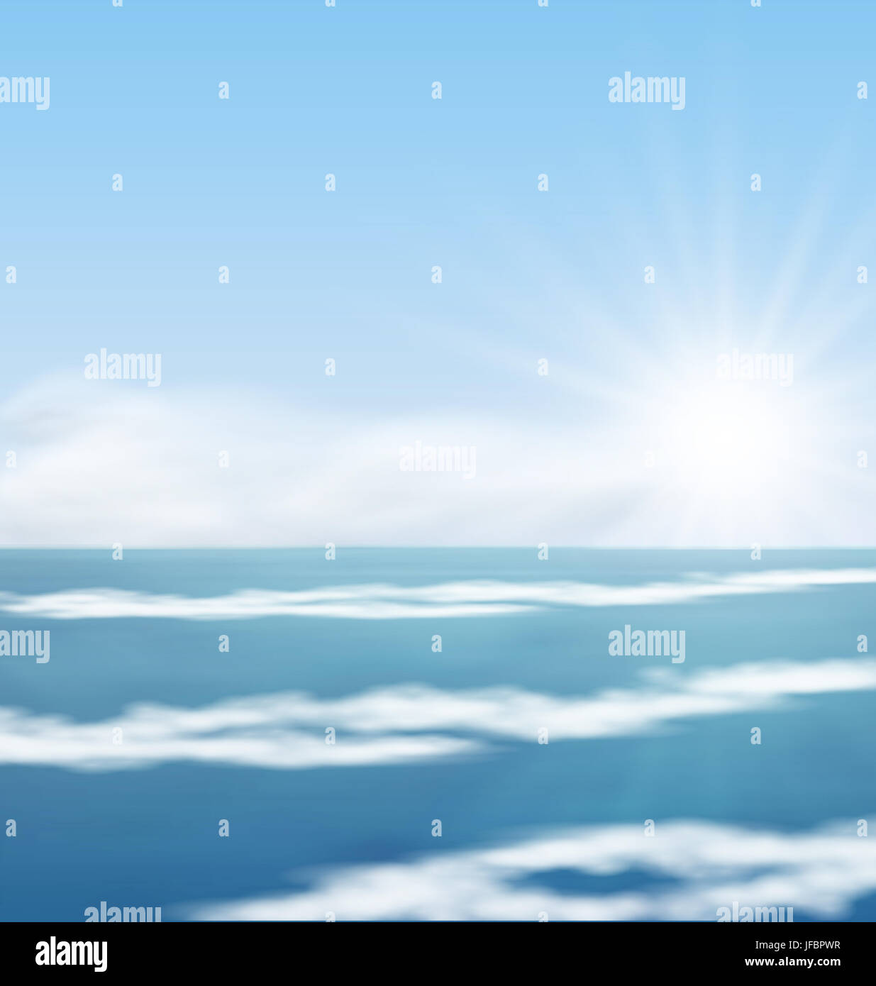 Sea Landscape Background Sunrise, Surf Blue Ocean and Far Clouds on ...