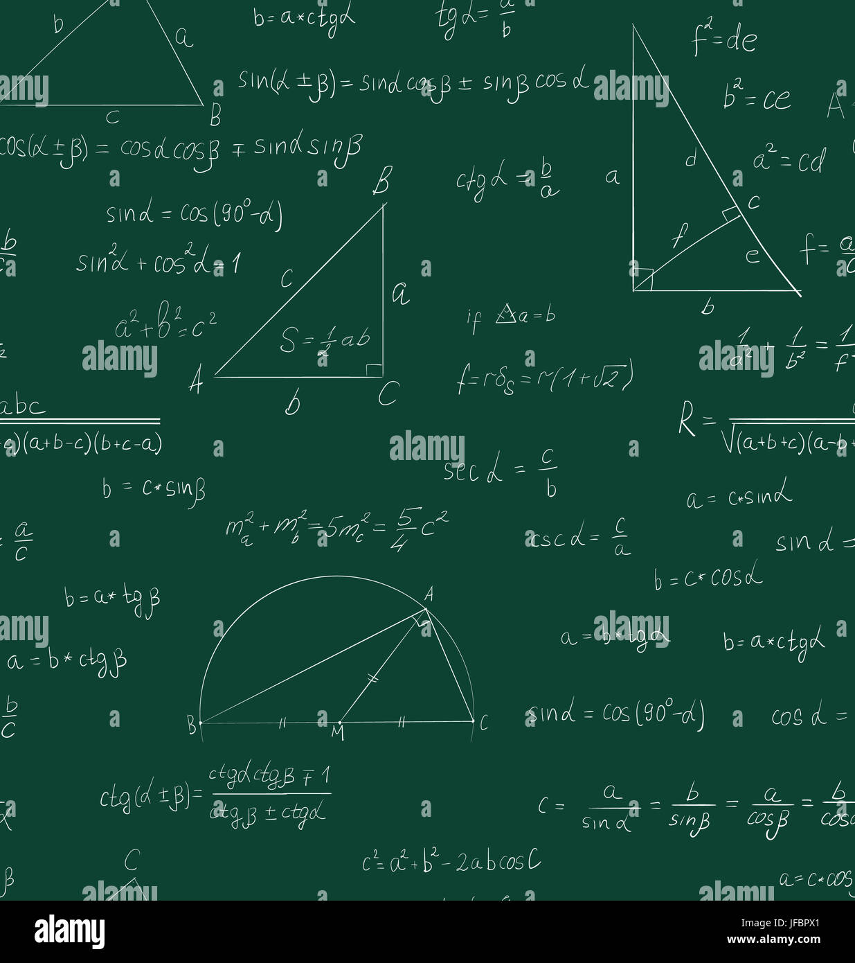 Seamless trigonometry pattern handwriting on green school board Stock ...