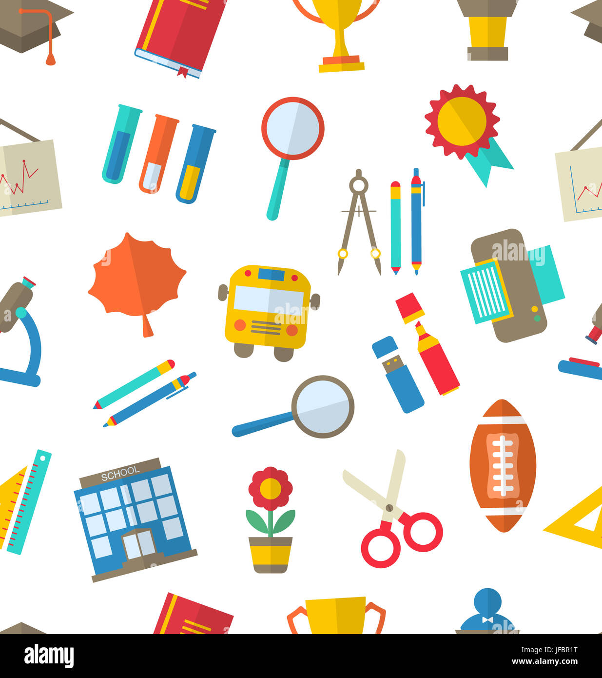 Illustration Seamless Texture with School Colorful Simple Icons Stock ...