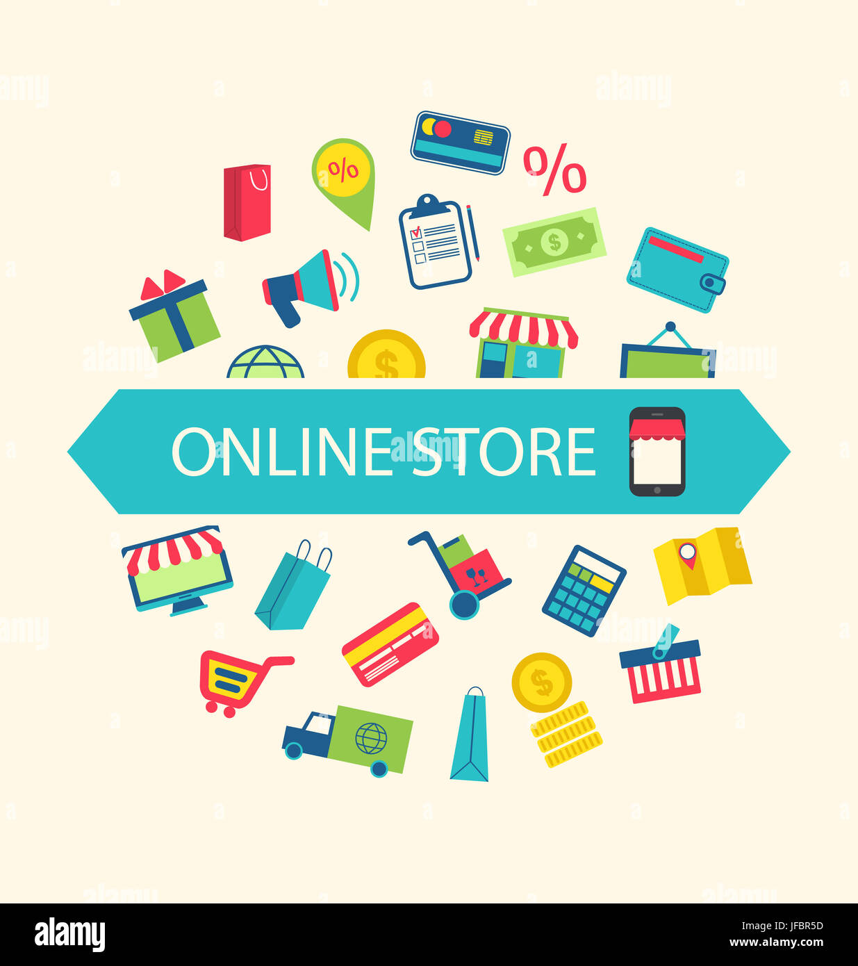 Illustration E-commerce Shopping Symbols, Online Shop Elements and ...