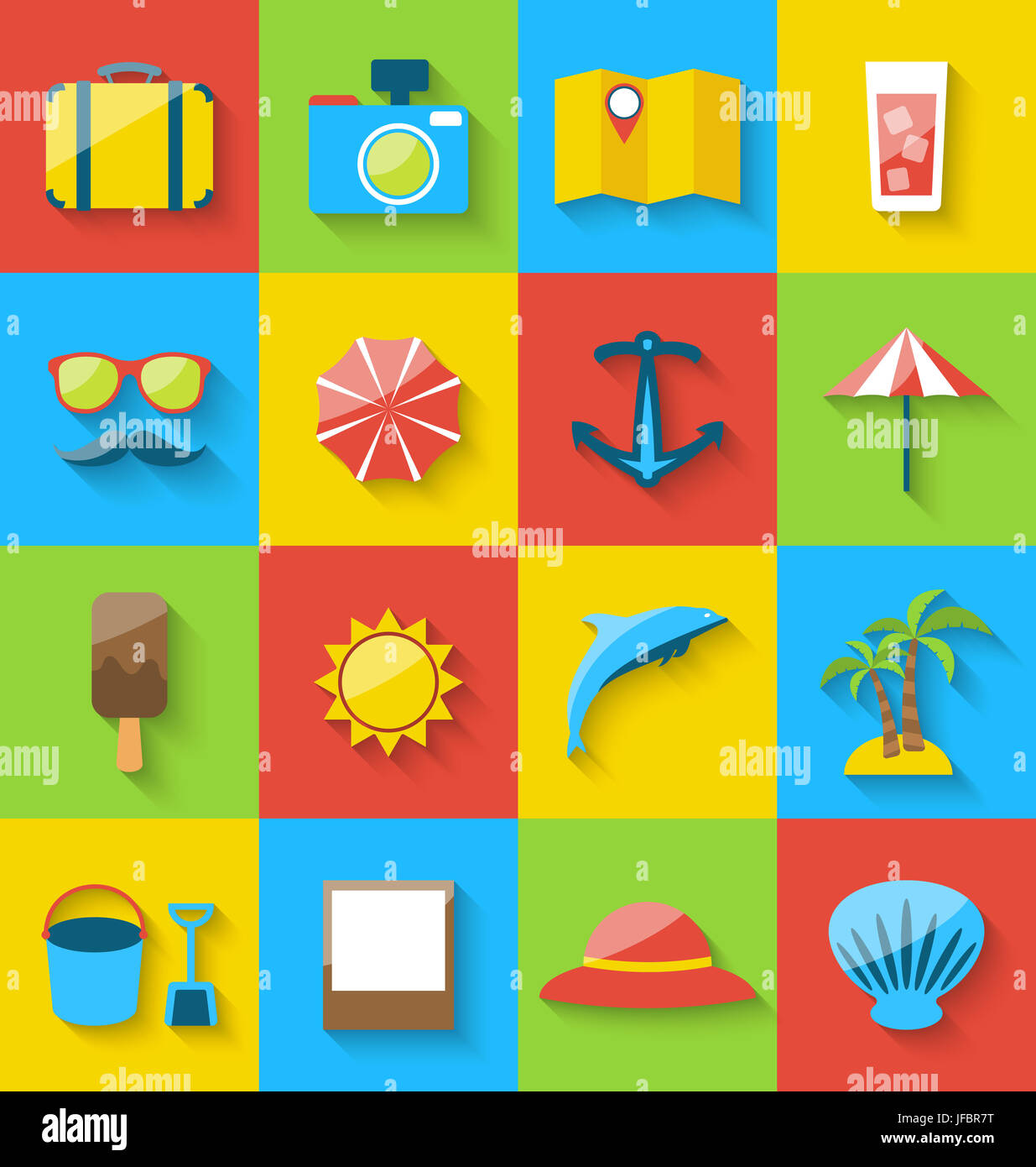 Illustration flat icons of holiday journey, summer pictogram, sea ...