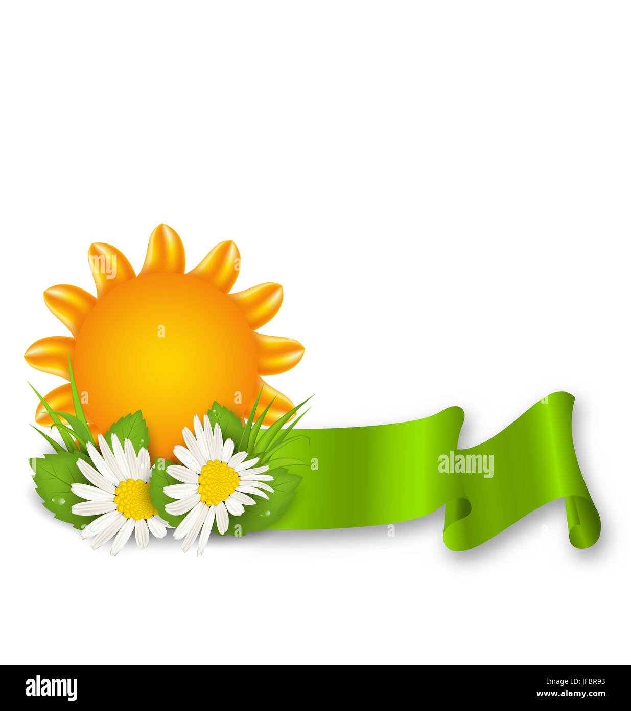 Illustration Happy Summer Background with Chamomiles Flowers and Ribbon ...