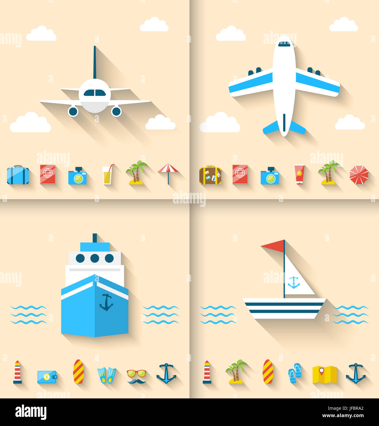 Illustration Set Banners with Flat Icons of Planning Summer Vacation ...