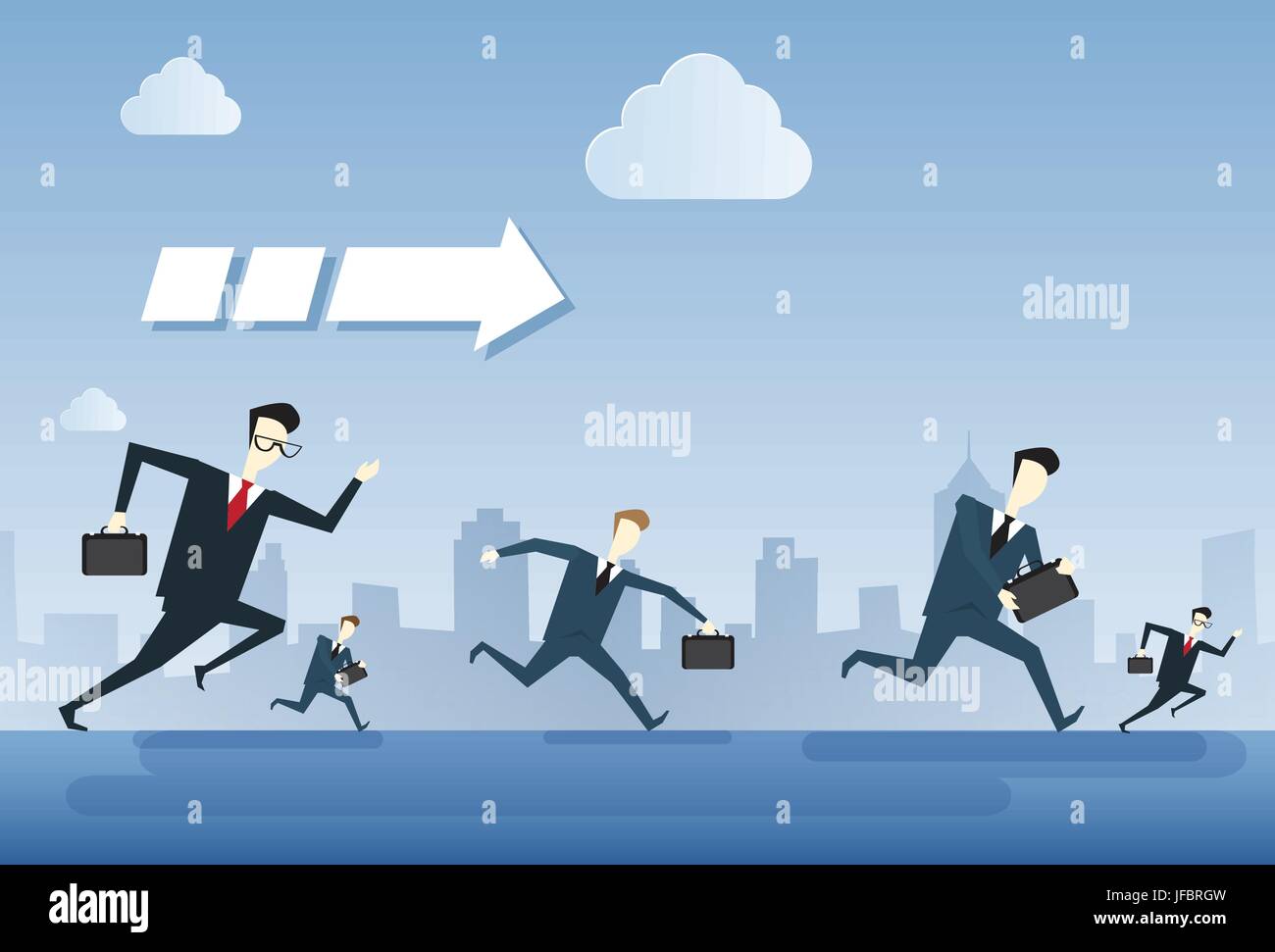 Business People Group Run Team Leader Under Arrow Competition Concept ...