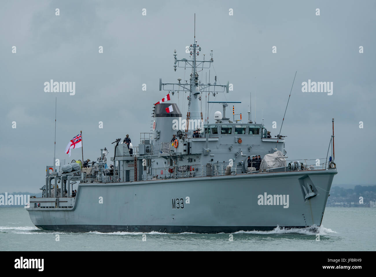 HMS Brocklesby (M33) returning to Portsmouth after post refit trials ...