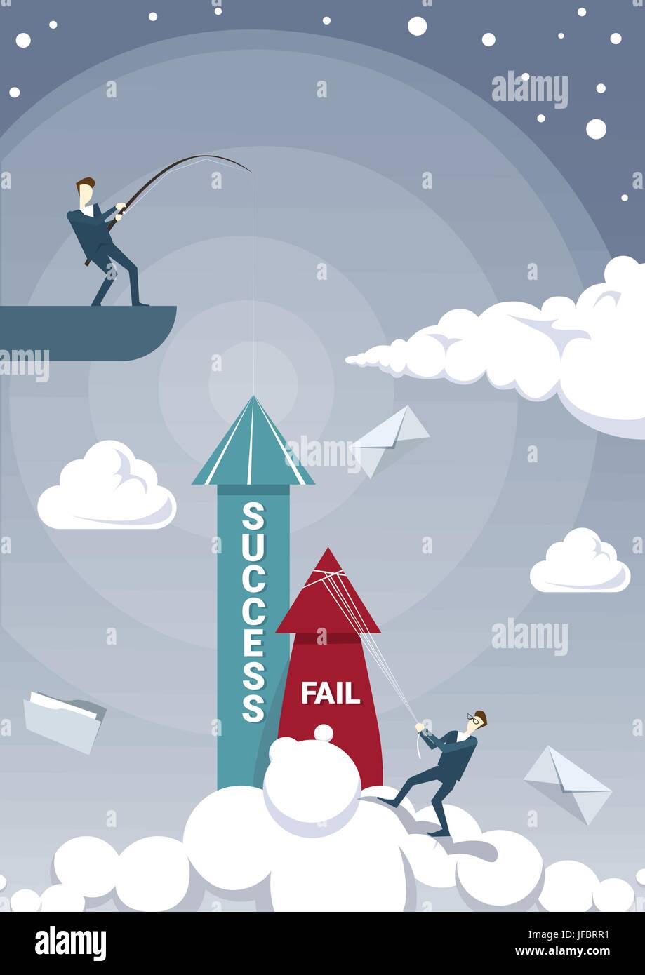 Business Men Team Hold Fail With Rope While Sucess Arrow Growing Up ...