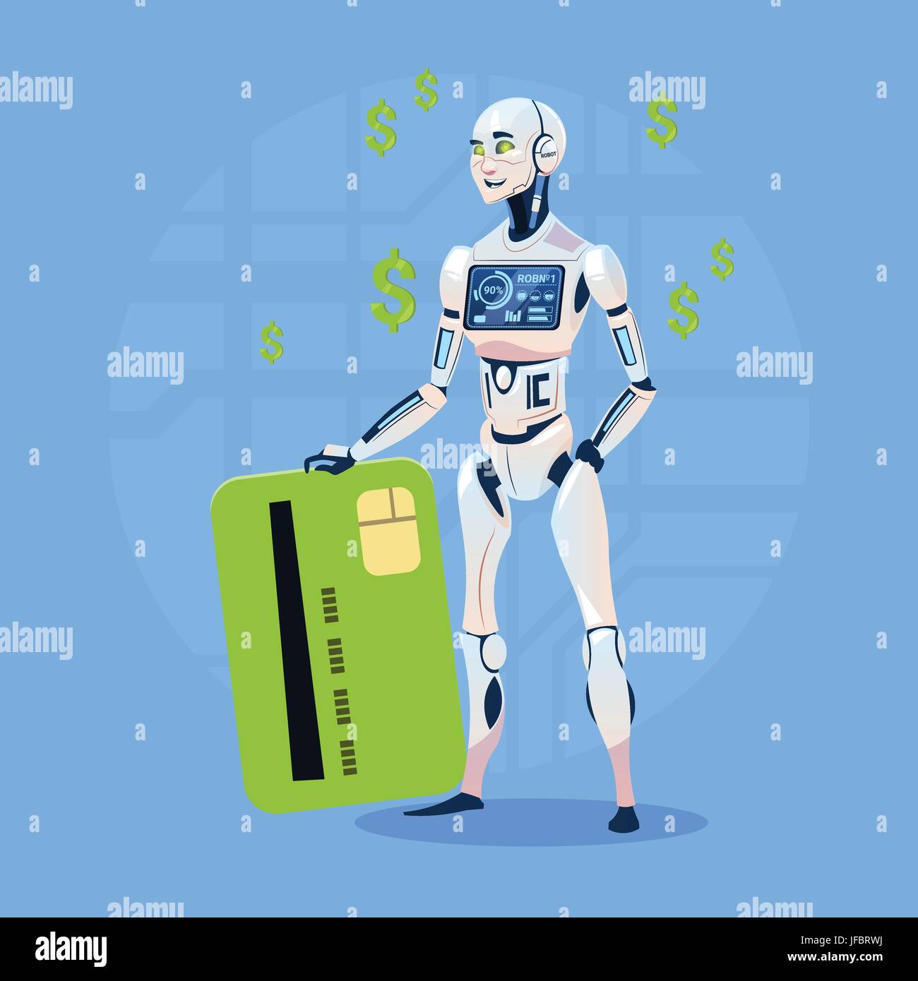 Modern Robot Hold Credit Card Futuristic Artificial Intelligence ...