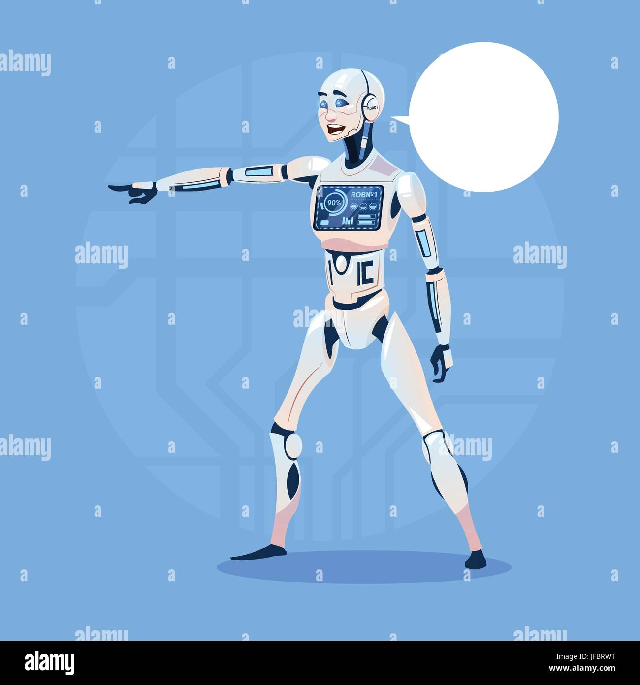 Modern Robot Show Chat Bubble Message Point Finger Futuristic Artificial Intelligence Technology ...