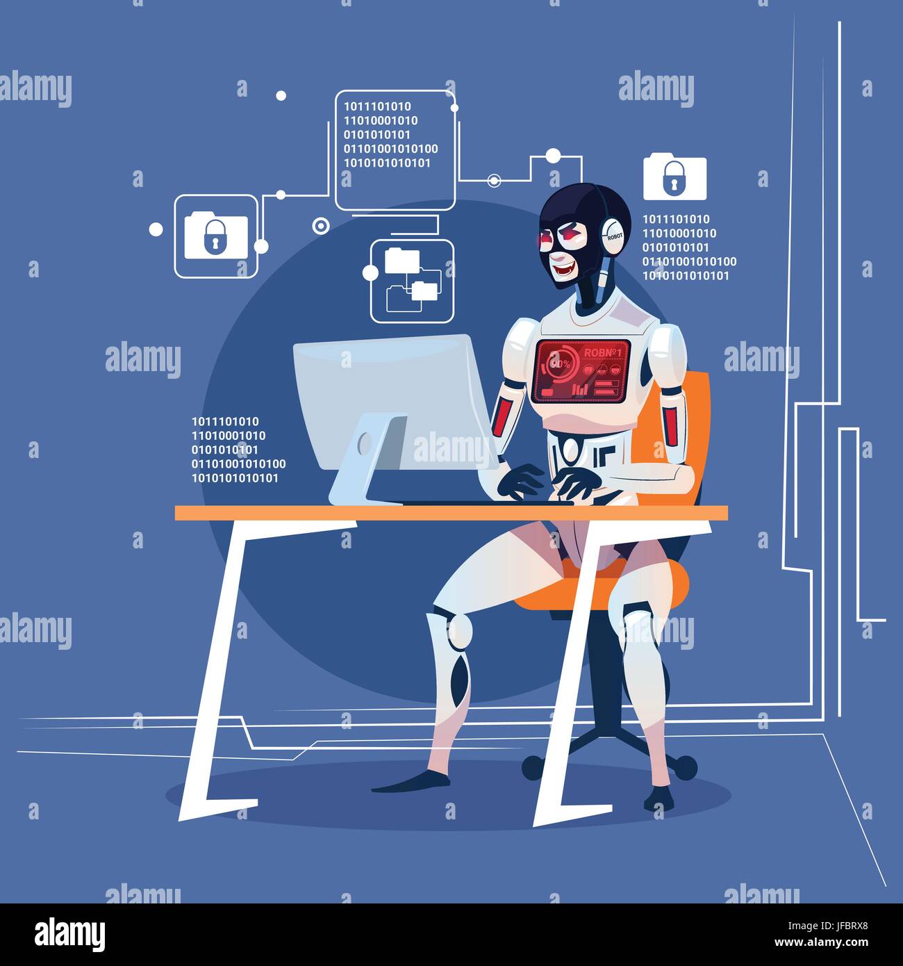 Modern Robot Computer Hacker Attack Futuristic Artificial Intelligence ...