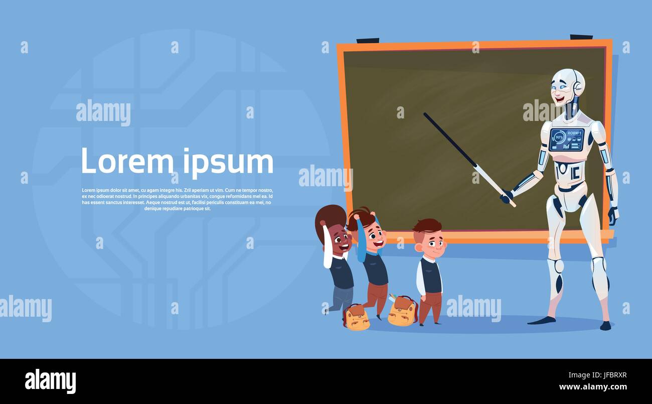 Modern Robot Teaching Kids In School Futuristic Artificial Intelligence ...