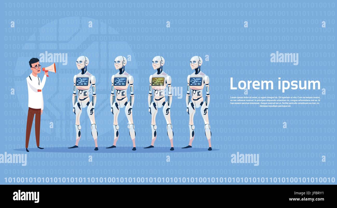 Man Leading Modern Robot Group Futuristic Artificial Intelligence ...