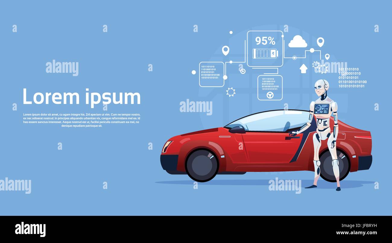 Modern Robot Charging Eco Car Battery Futuristic Artificial ...