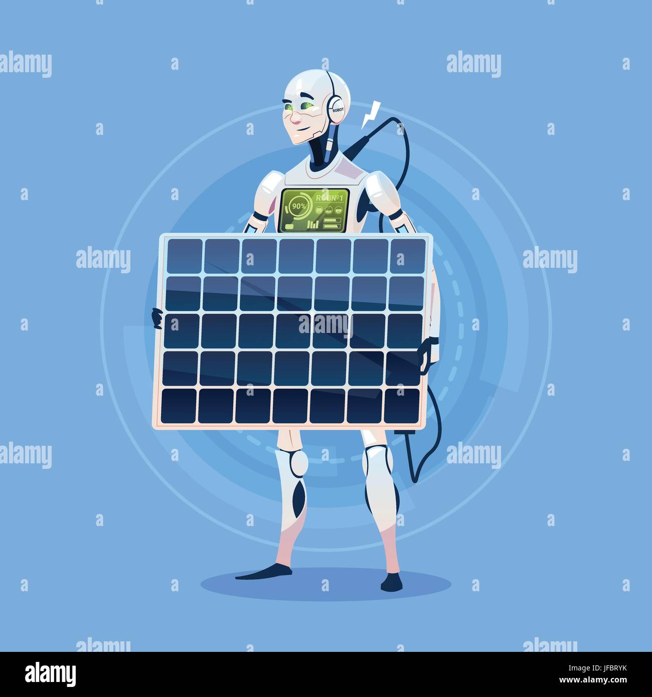 Modern Robot Charging Battery From Solar Panel Futuristic Artificial ...