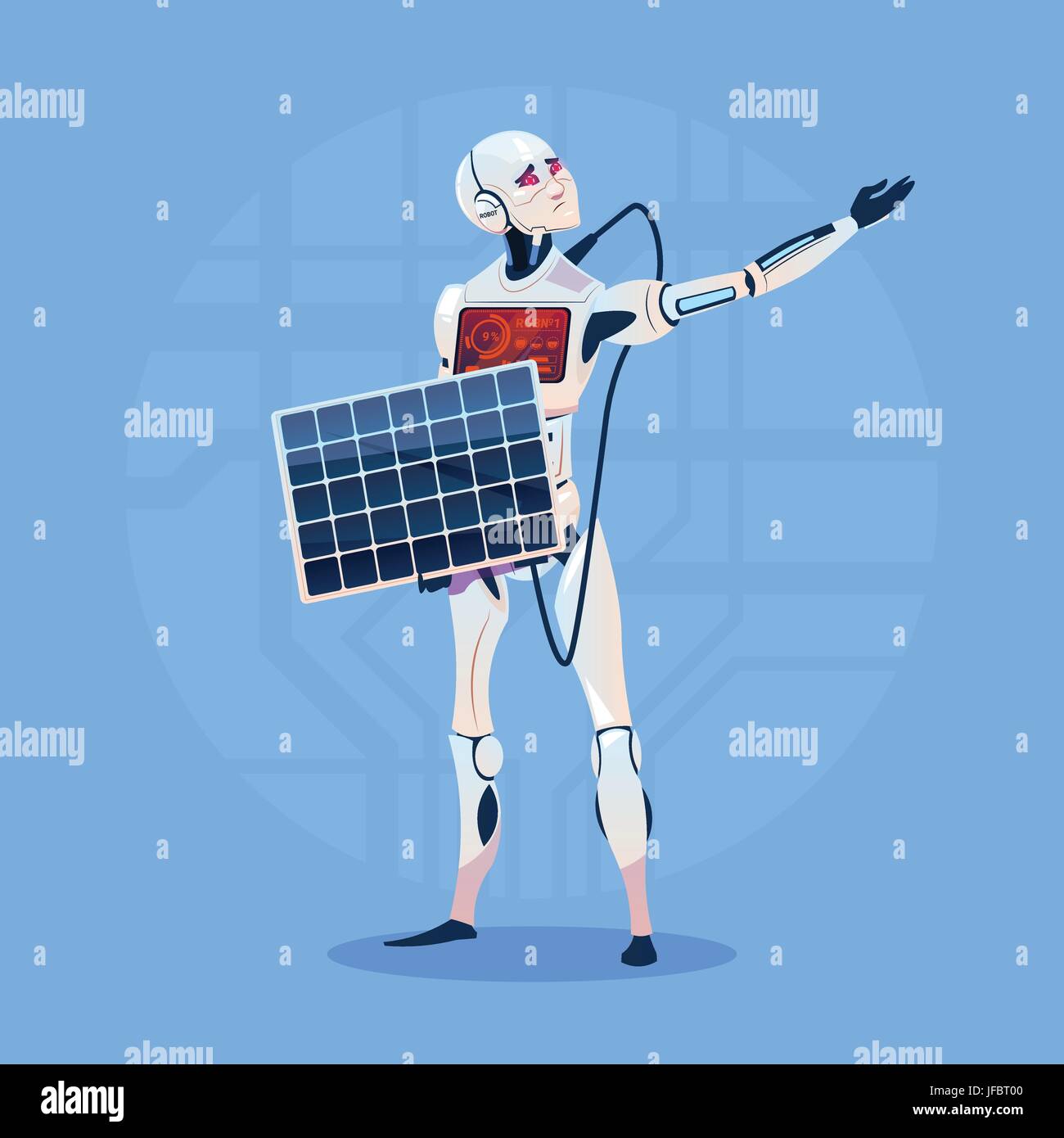 Modern Robot Charging Battery From Solar Panel Futuristic Artificial ...