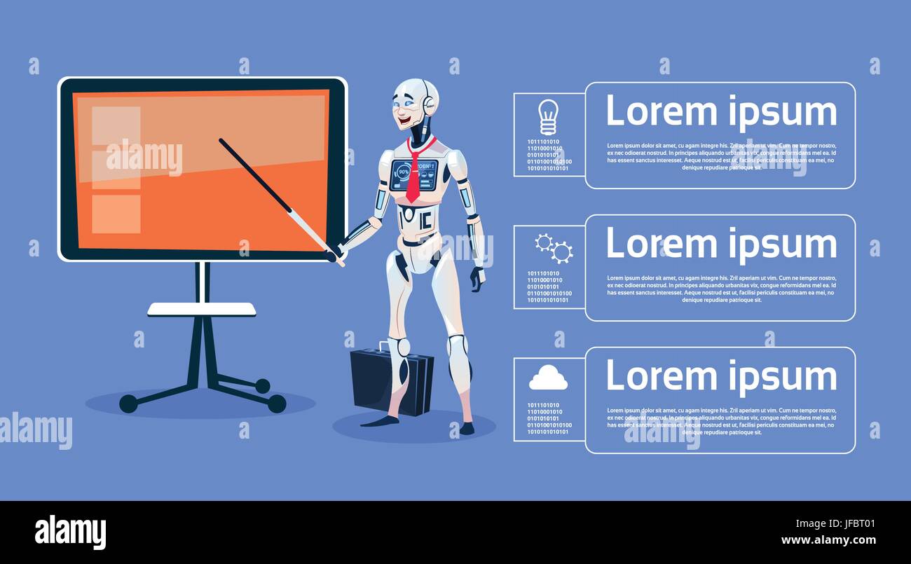 Modern Robot Leading Presentation On Digital Screen Futuristic ...