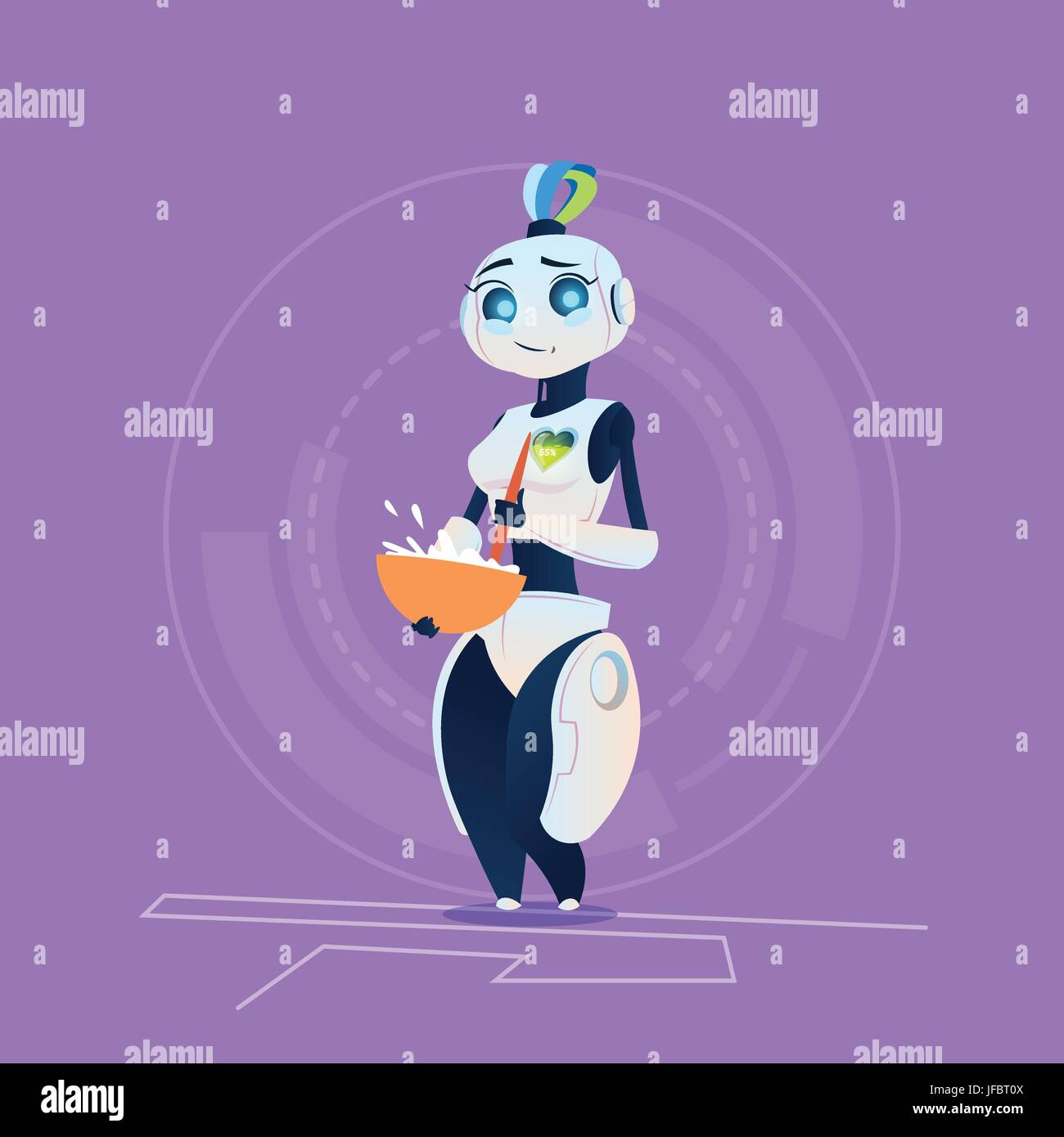 Cute Female Robot Cooking Breakfast Modern Artificial Intelligence ...