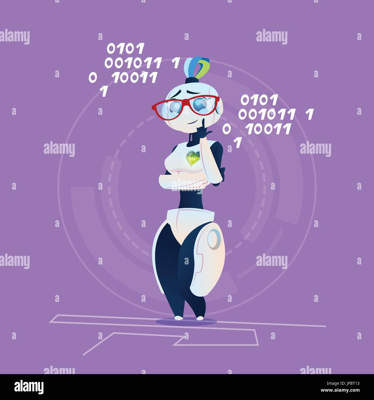Cute Female Robot Wear Glasses Thinking Modern Artificial Intelligence ...