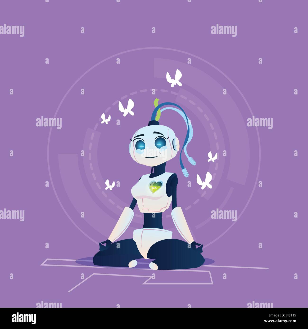 Cute Female Robot Relaxing Meditation Modern Artificial Intelligence ...