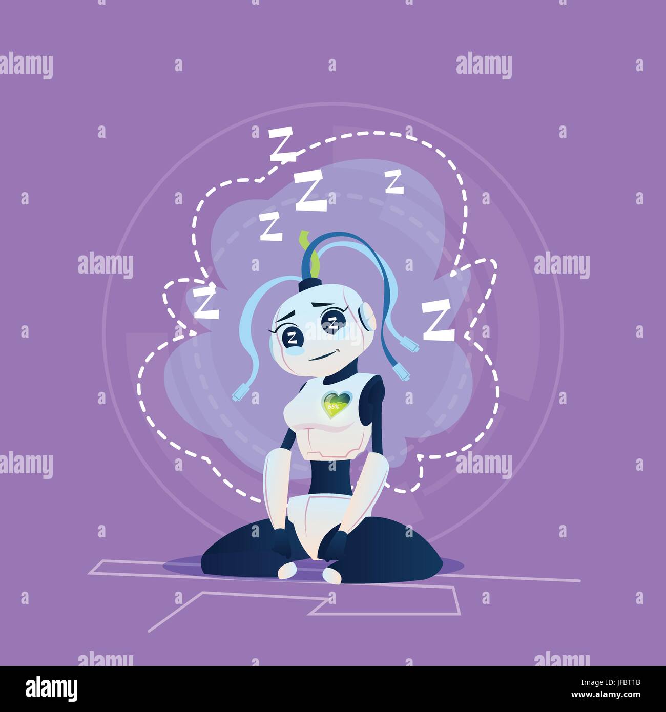 Cute Female Robot Relaxing Sleep Saving Energy Modern Artificial ...