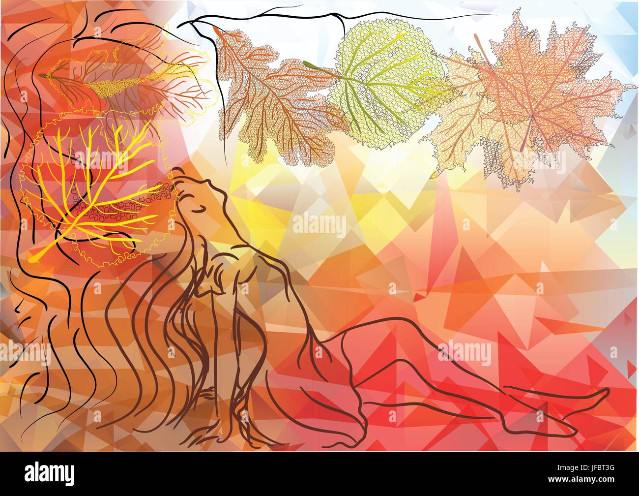 Girl autumn foliage Stock Vector Images - Alamy
