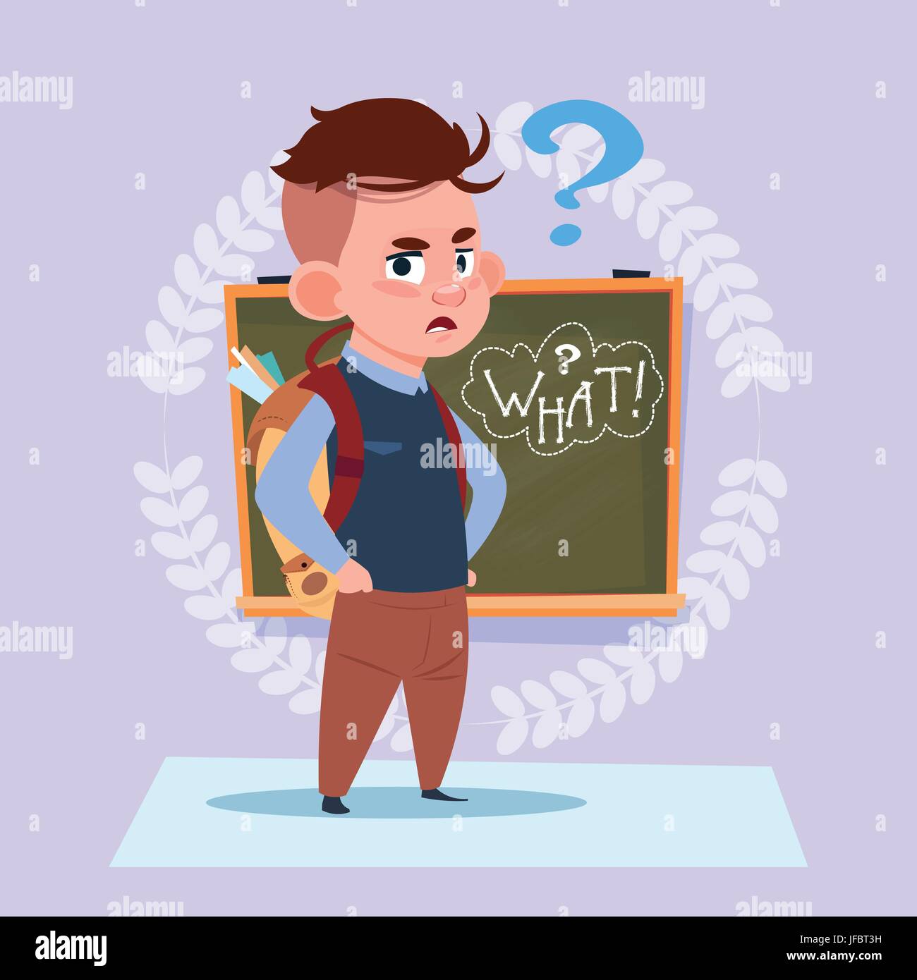 Small School Boy Standing Over Class Board With Question Sign Schoolboy ...