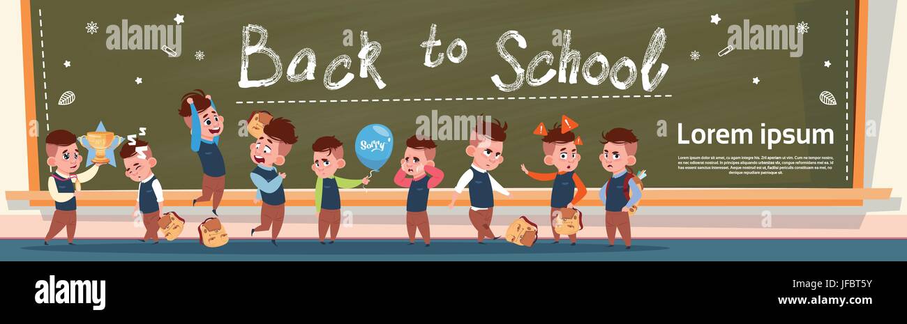 Back To School Group Of Small Pupils Girls And Boys Standing Over Class ...