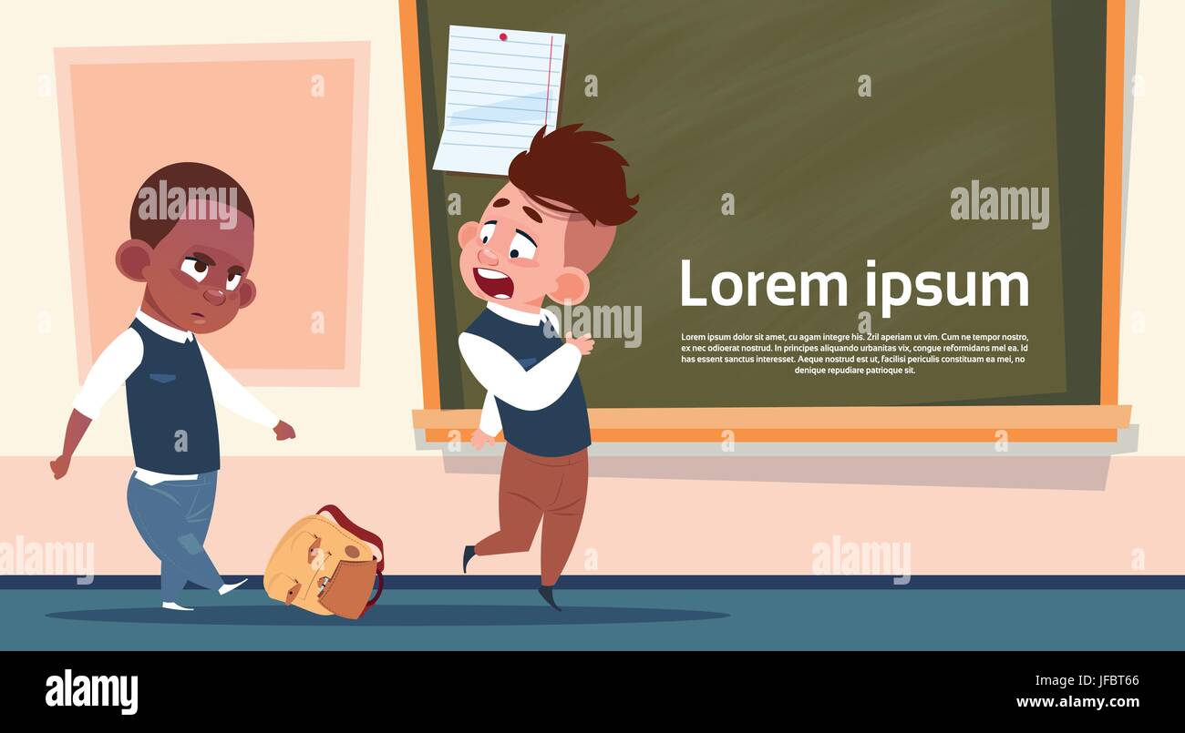 Mix Race Pupils In Class Room, Two Bad School Boys Over Chalk Board ...