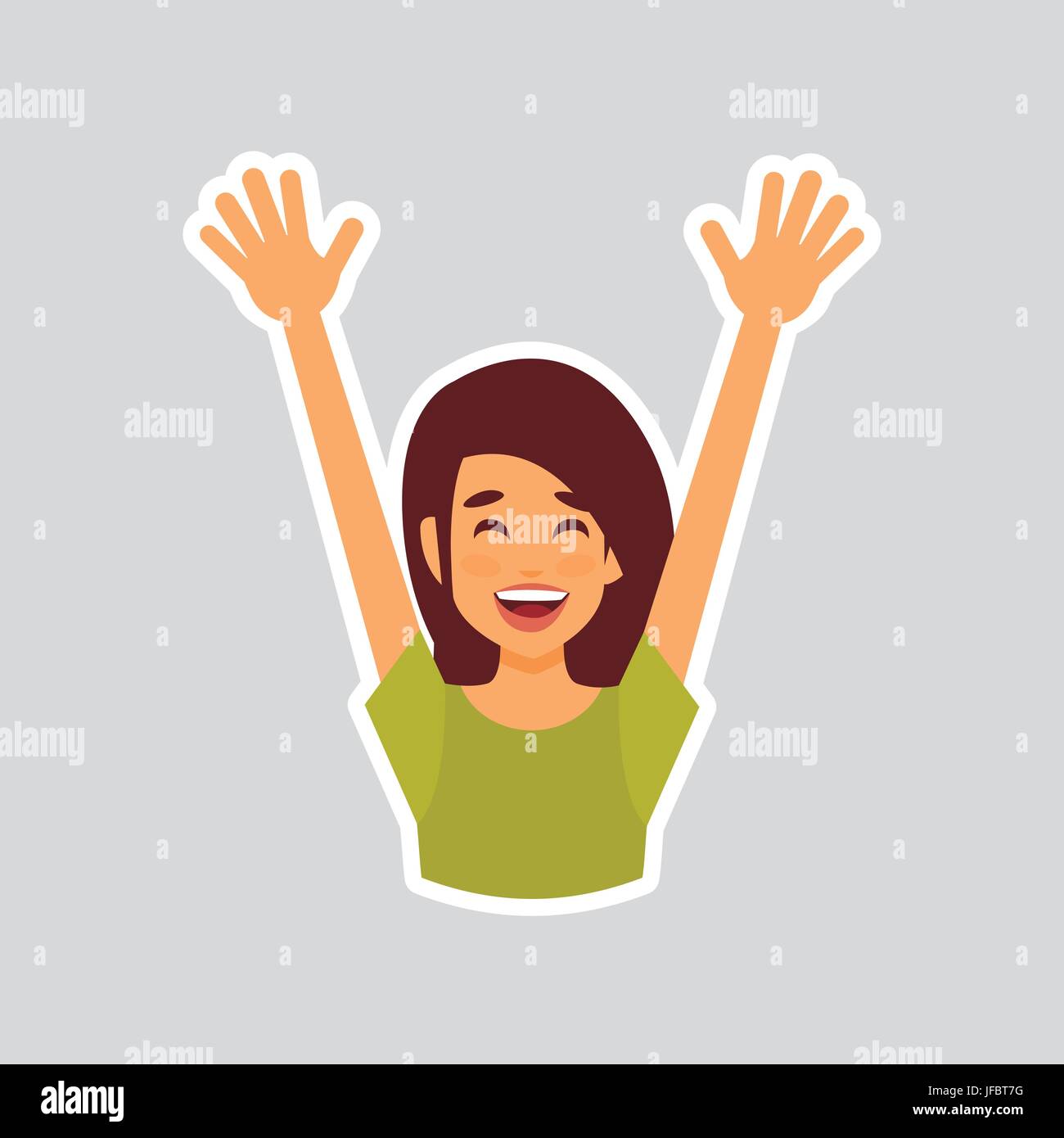 Girl Cheerful Raised Hands Sticker For Messenger, Label Icon Colorful ...