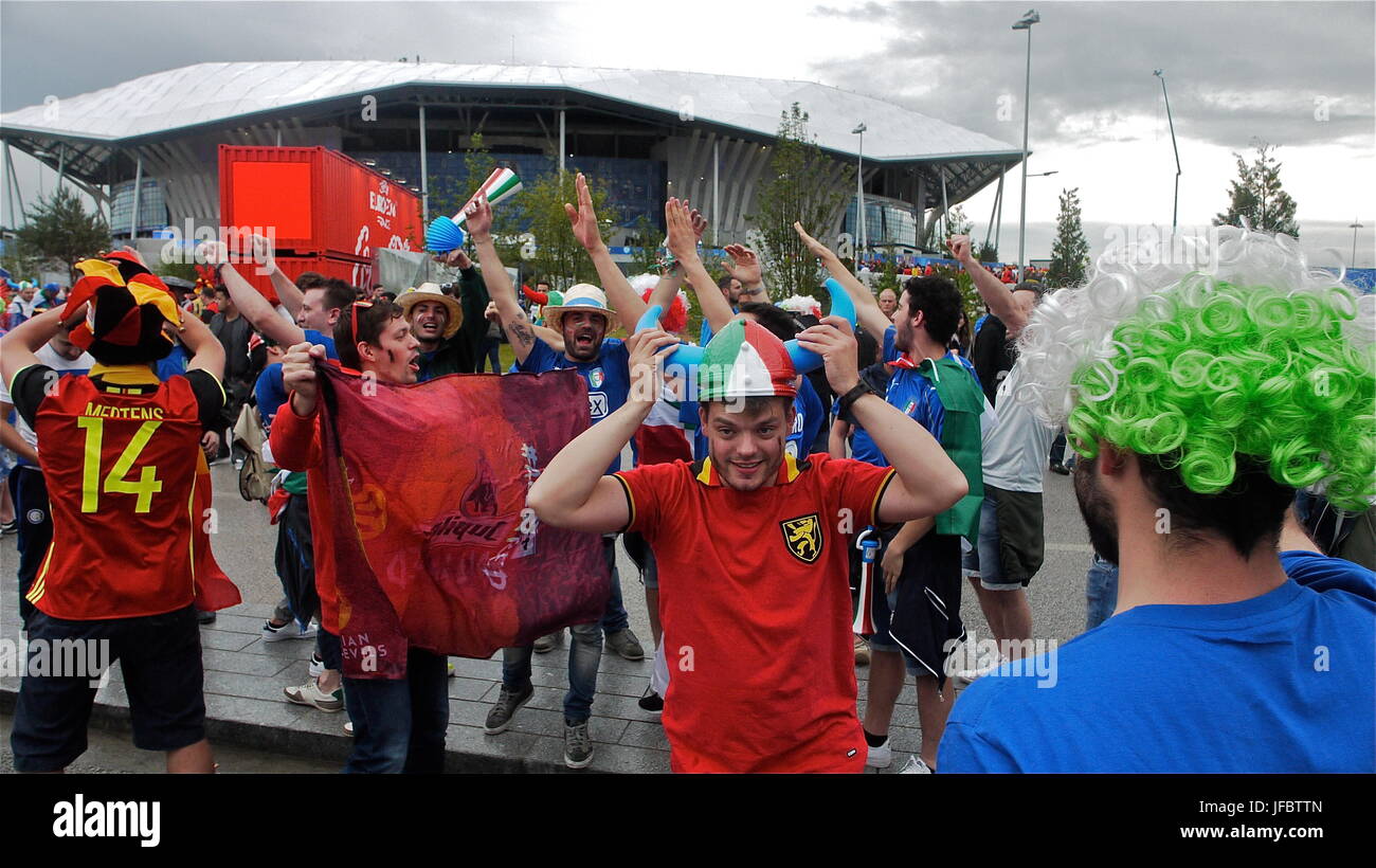 Euro 2016: Belgian and Italian fans at Lyons Stadium of Lights Stock ...