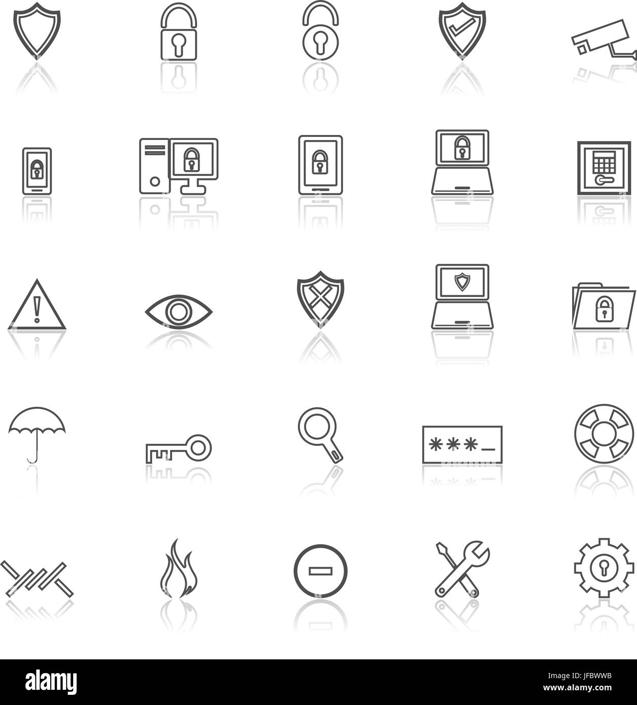 Security line icons with reflect on white background Stock Vector Image ...