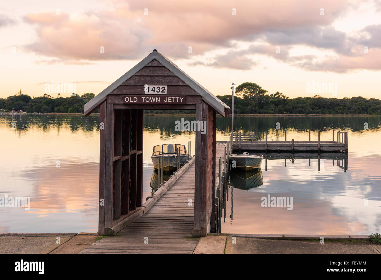 Old town wooden jetty on Hardy Inlet at sunset, Augusta, Western ...