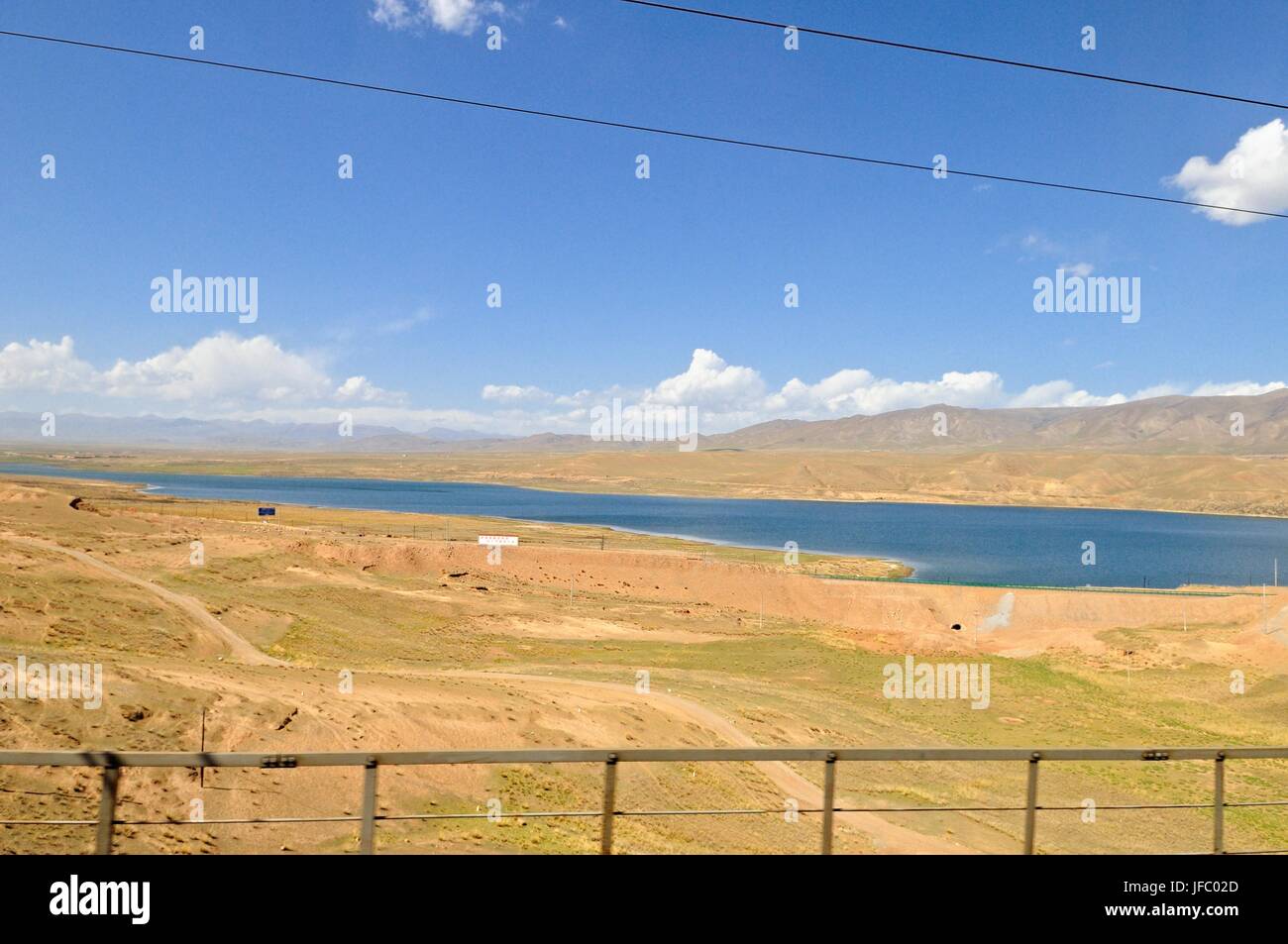 Past lakes with Tibet railway Stock Photo - Alamy