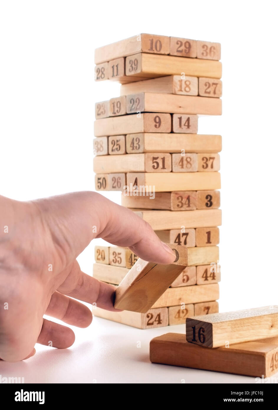 Blocks of game isolated on white background. Vertical tower whole and ...