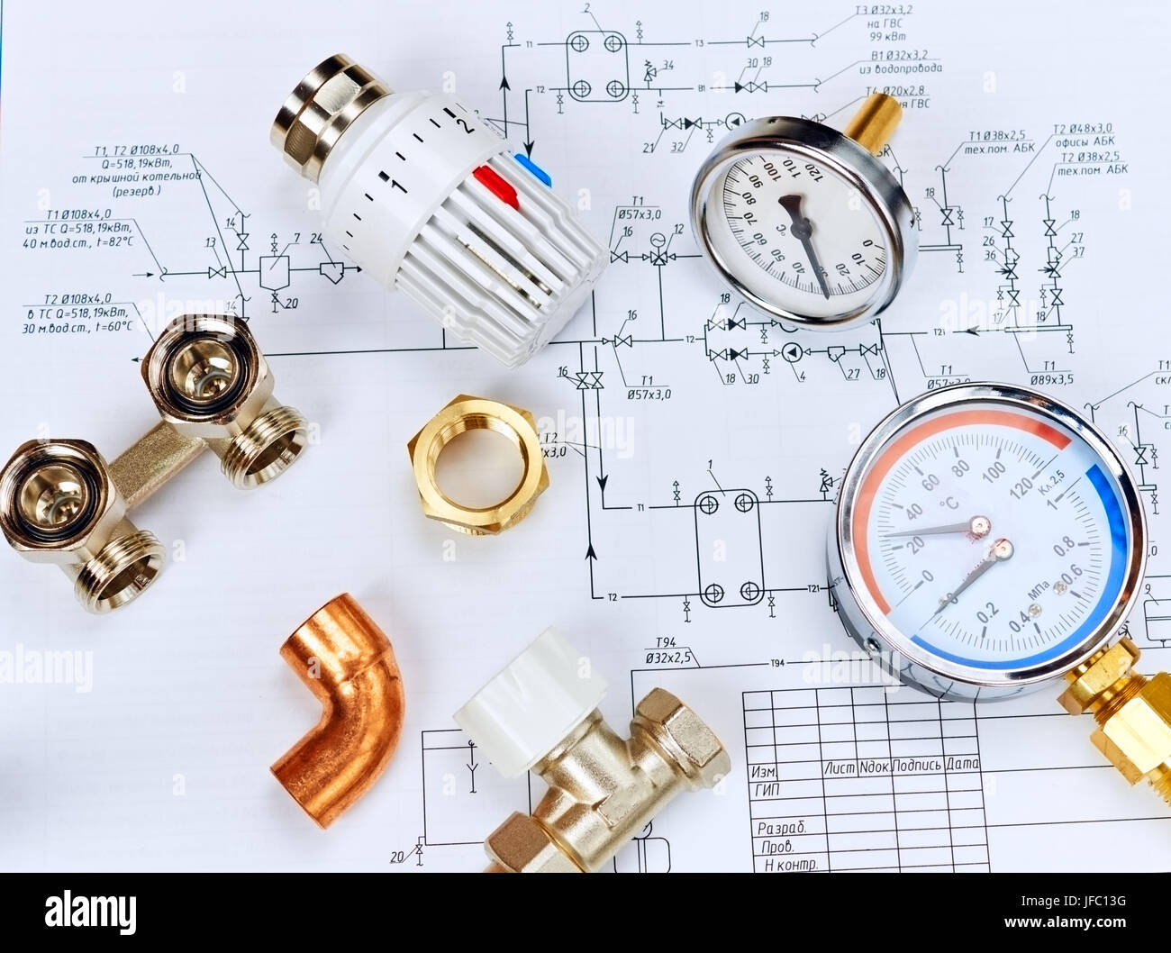 thermostatic valve, copper fitting, heating valve project heating Stock ...