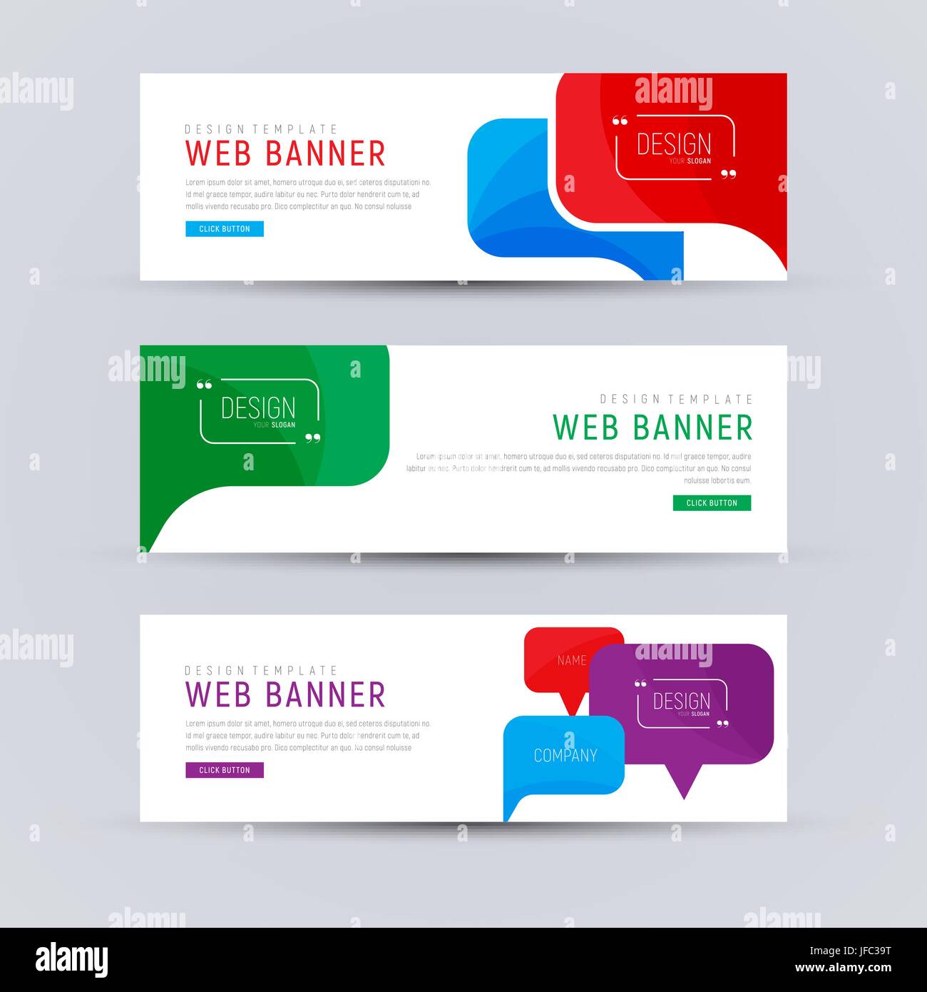 set of white web banners with colored bubbles talking. Horizontal ...