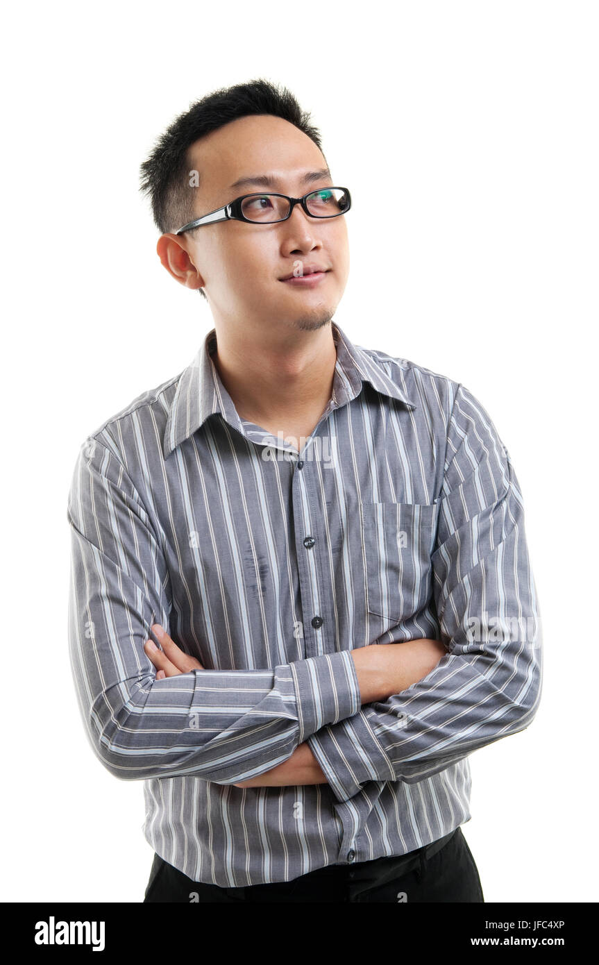 Young Asian man looking at side isolated on white background Stock ...