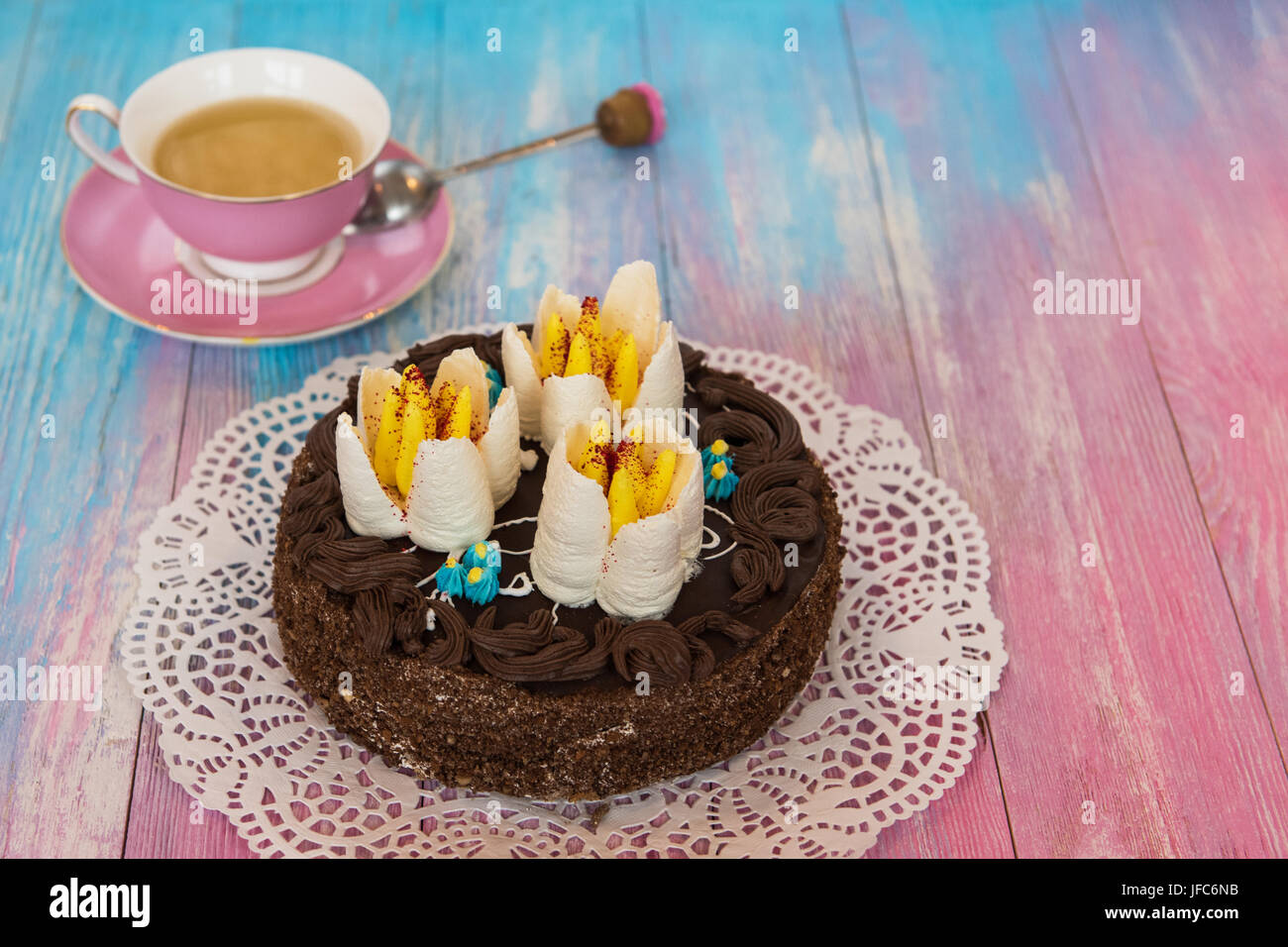 Cake on color background Stock Photo - Alamy