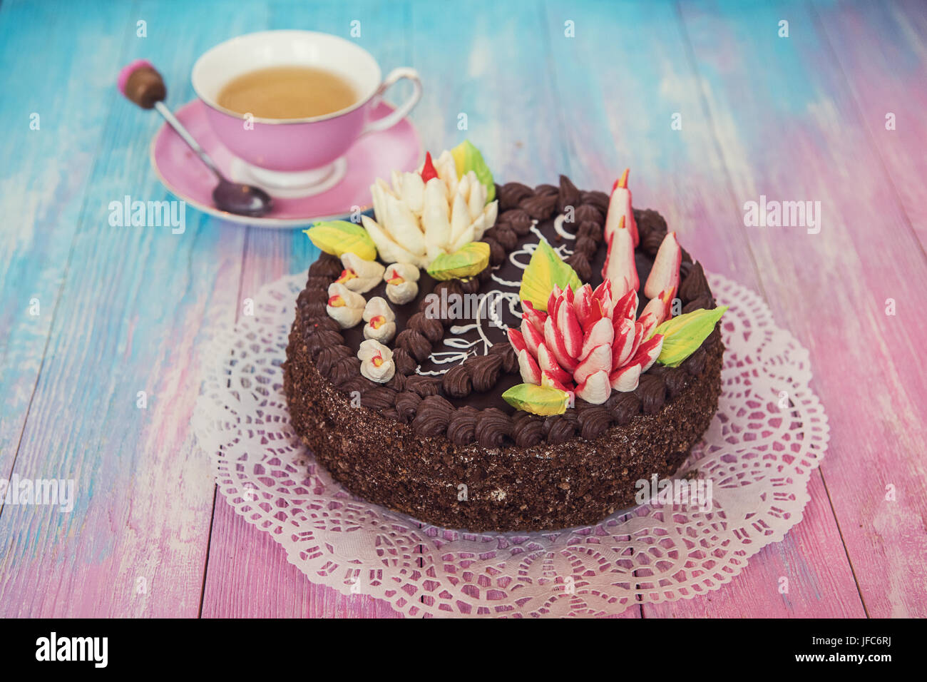 Cake on color background Stock Photo - Alamy