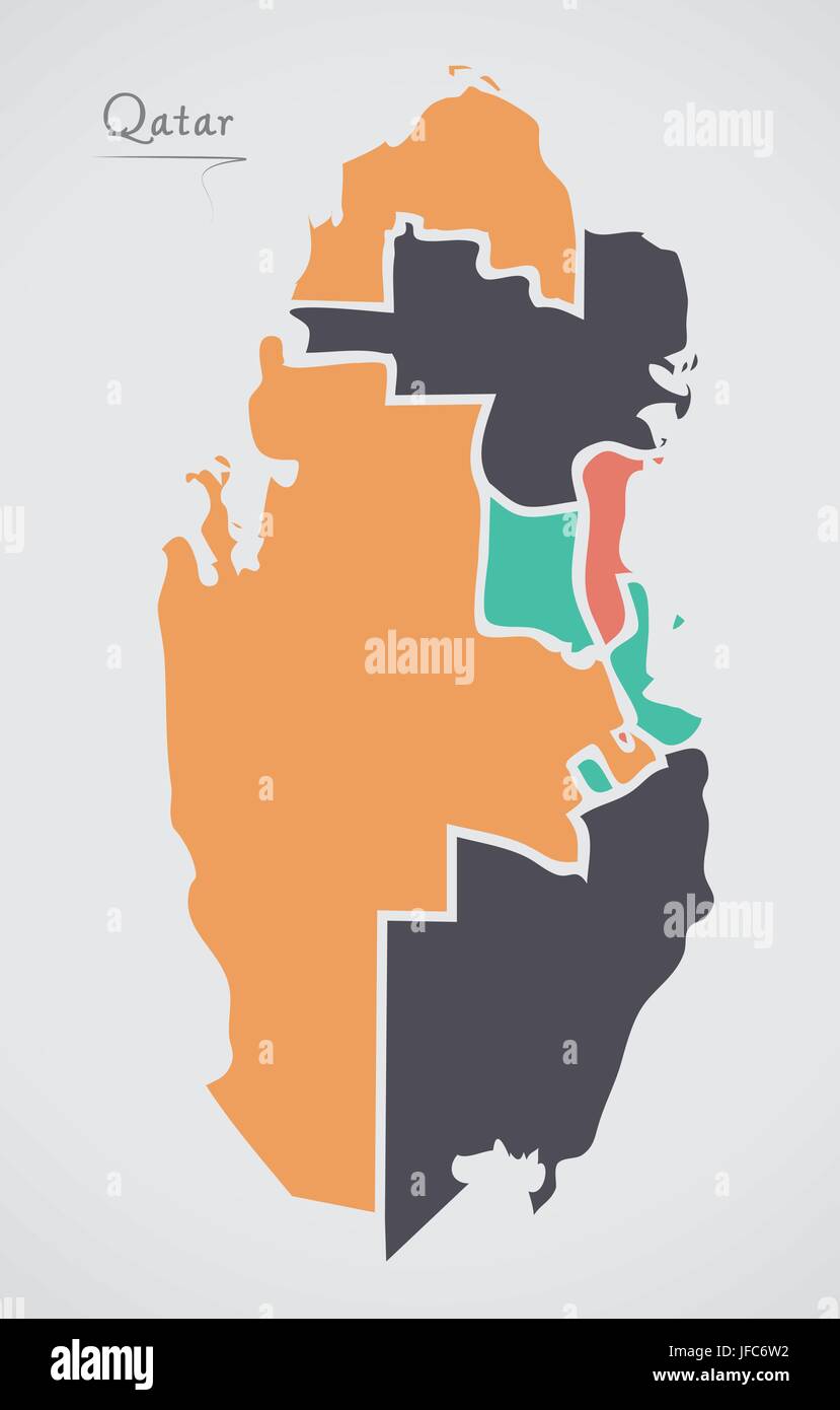 Qatar Map with states and modern round shapes Stock Vector Image & Art ...