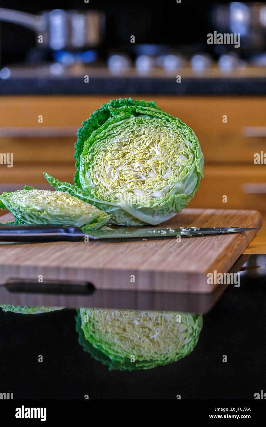 Cabbage on a Kitchen Table Stock Photo - Alamy