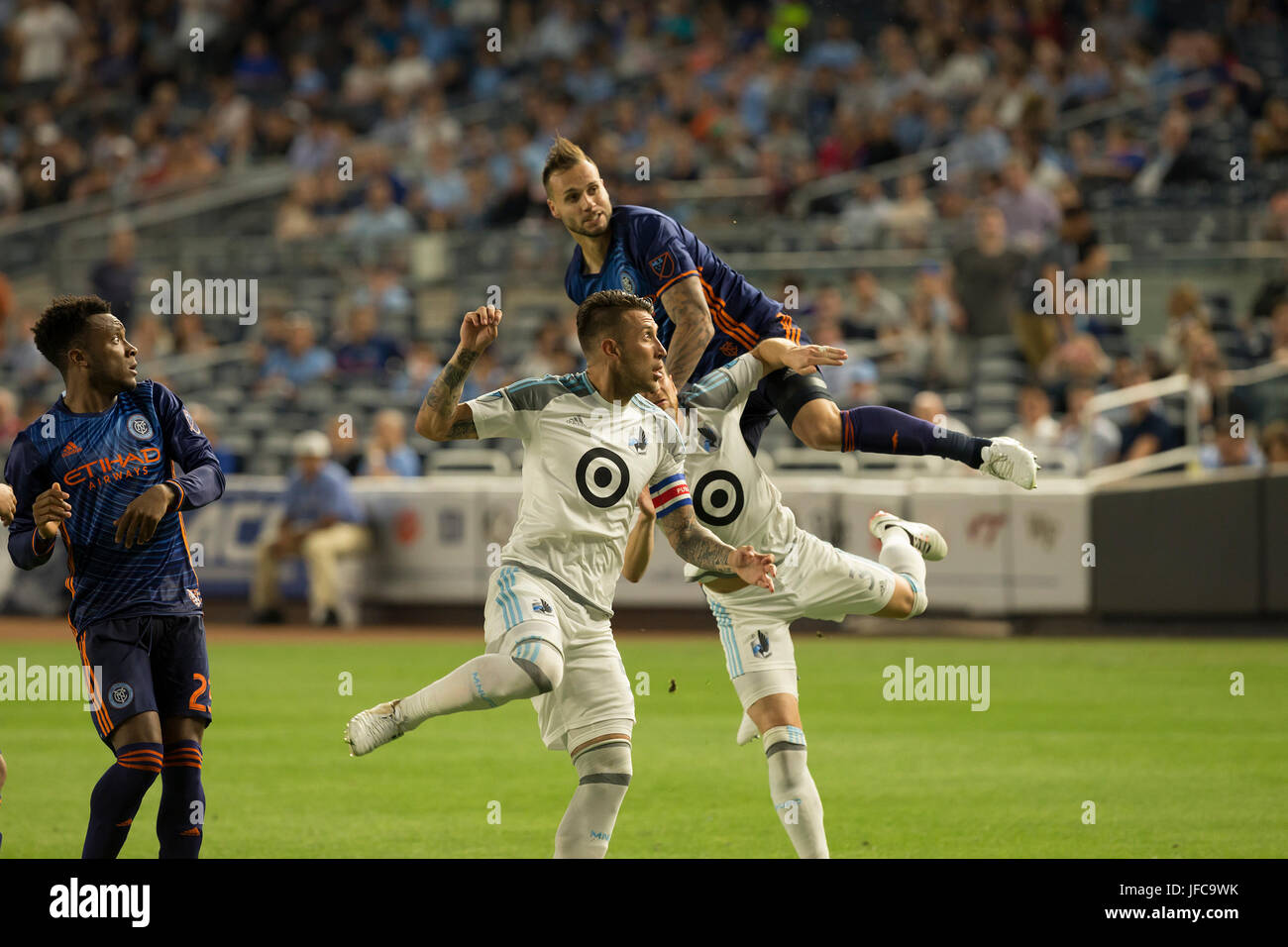 New York, NY USA - June 29, 2017: Maxime Chanot (4) of NYC FC & Jerome ...