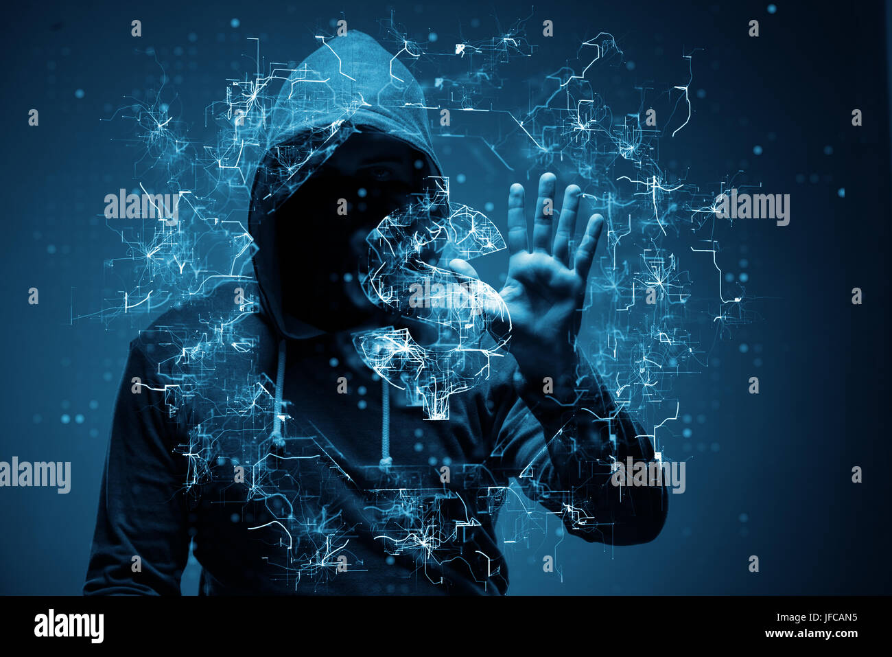 Hacker stealing dollars from bank Stock Photo - Alamy