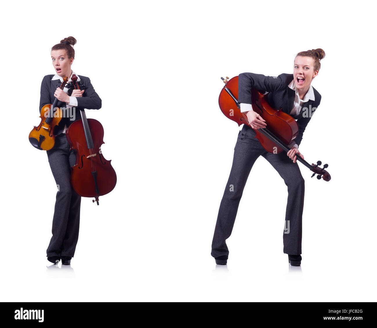 Woman fiddler isolated on white background Stock Photo - Alamy